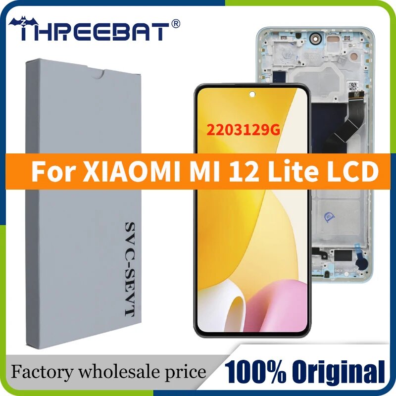 6,55 "AMOLED для Xiaomi Mi 12 Lite ЖК-дисплей с цифровым преобразователем сенсорного экрана в сборе для Xiaomi 12 Lite Mi12 Lite 2203129G Дисплей Black With Frame