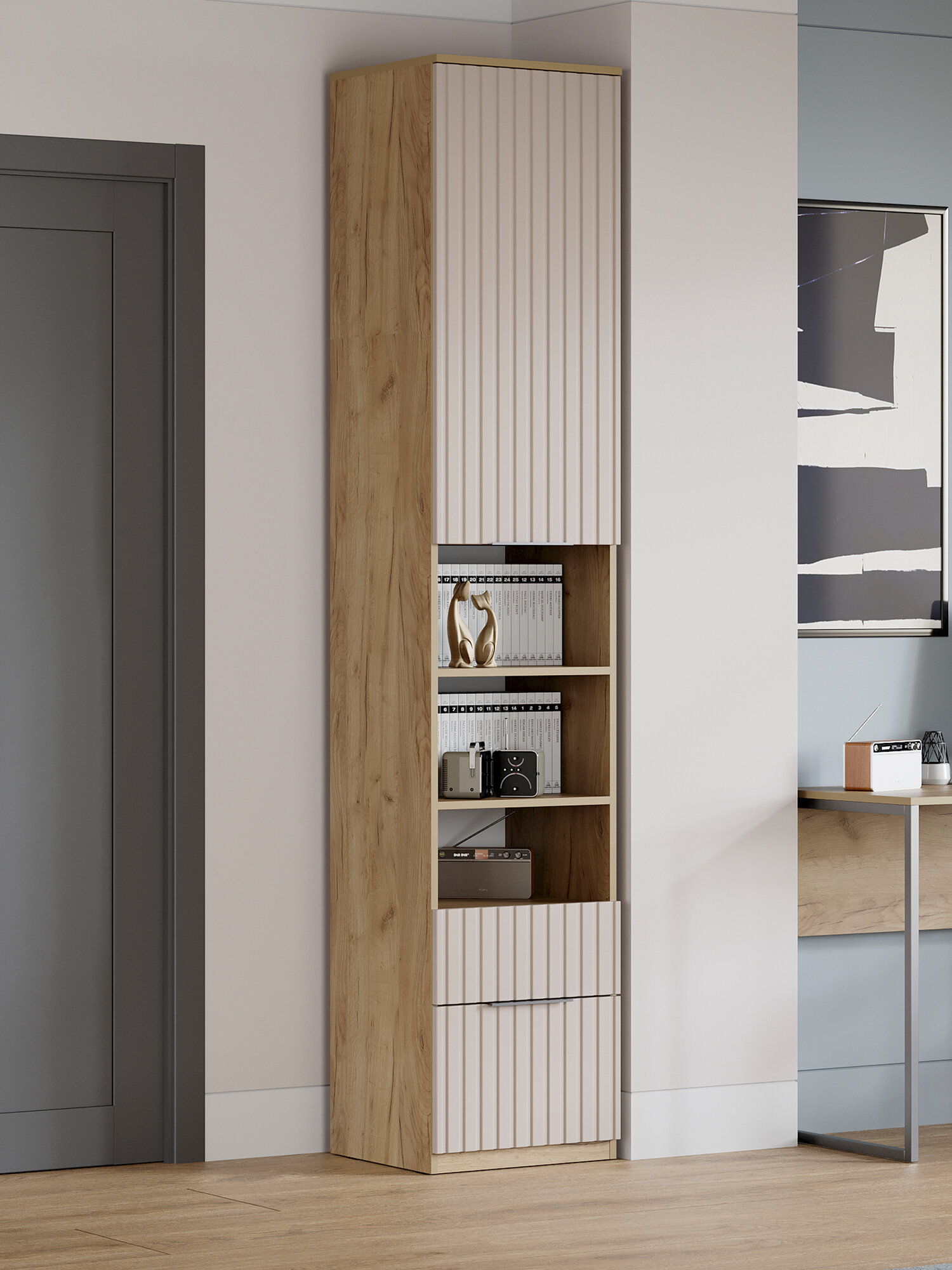 Шкаф комбинированный , с ящиками Хилтон исп.2 (Дуб Крафт золотой, Мокко матовый)