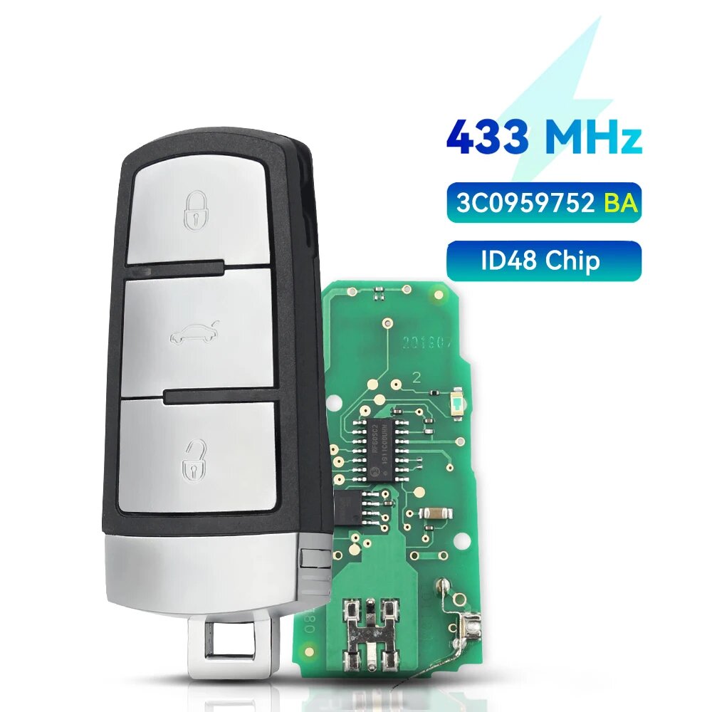Бесключевой ключ KEYYOU 3C0959752BA 3BT, дистанционный смарт ключ-брелок, 433 МГц, 3C0959752 BA