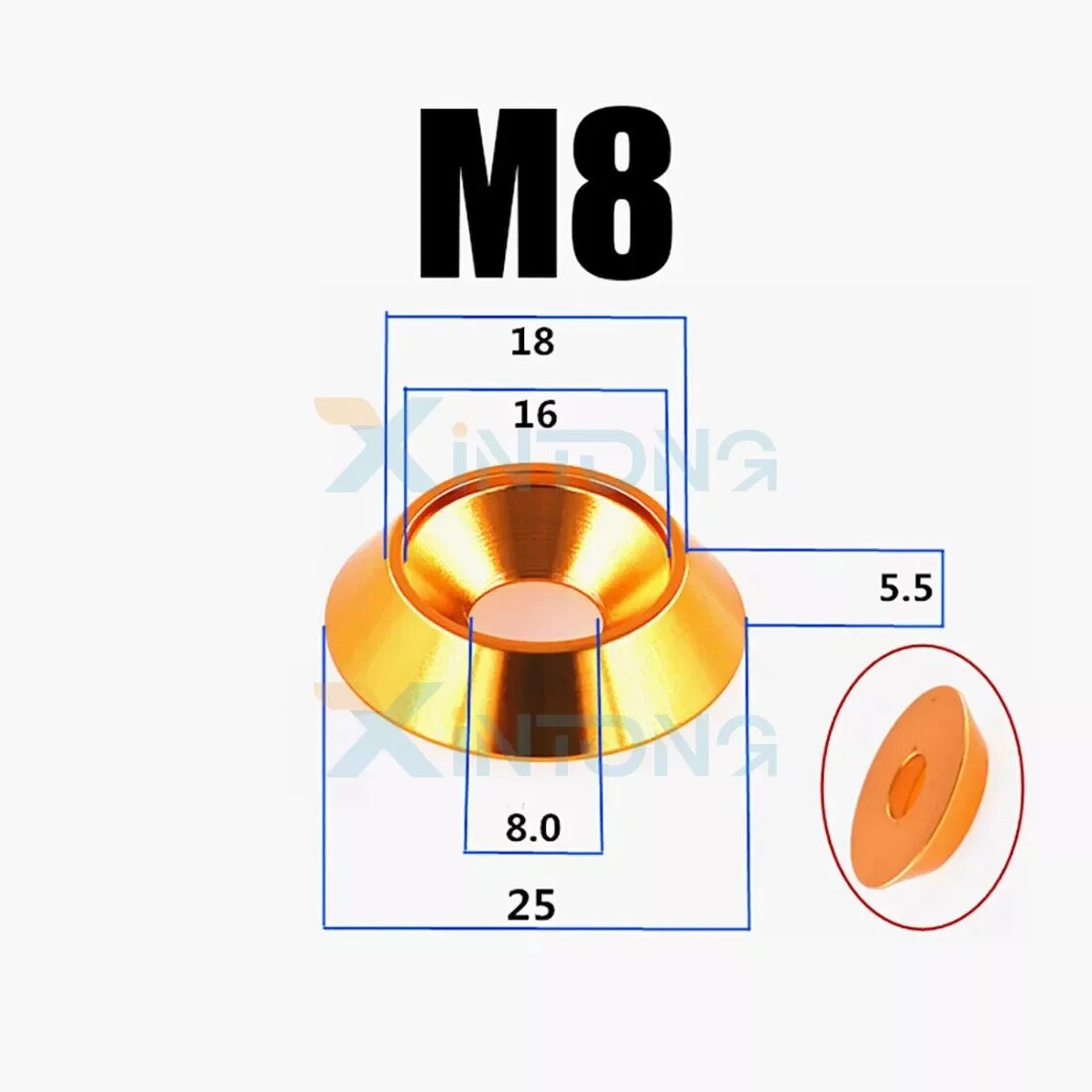 Анодированные алюминиевые шайбы M4 M5 M6 M8 M10 M12 M8-2Pcs, Orange