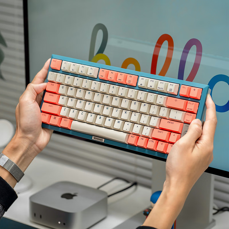 CHERRY KW300MX TKL Mechanical Keyboard 81 Keys NewVintage Wireless Hot-swappable Compatible with MACMINI Gaming Office Home Use Pink/Blue Silent Red Switches