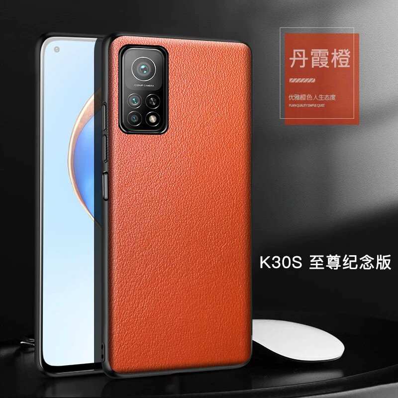 Премиум чехол из верхней кожи наппа для Redmi K30S Ultimate Edition, оранжевый цвет, яркая отделка