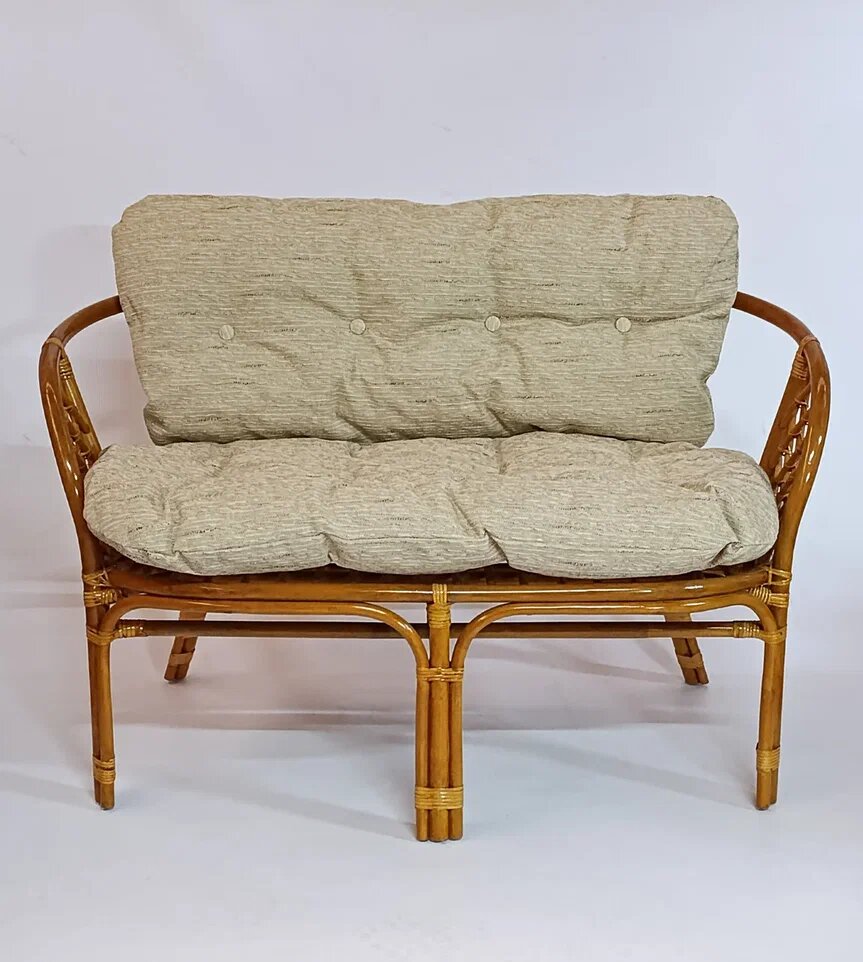 Диван Vinotti "Багамы" 01/16C, плетеный, двухместный, ротанговый, Цвет: коньяк, подушка рогожка