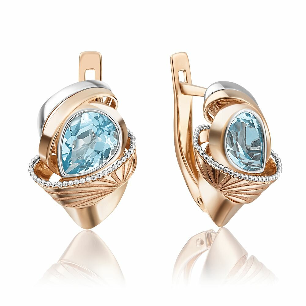 Серьги, красное золото, 585 проба, топаз