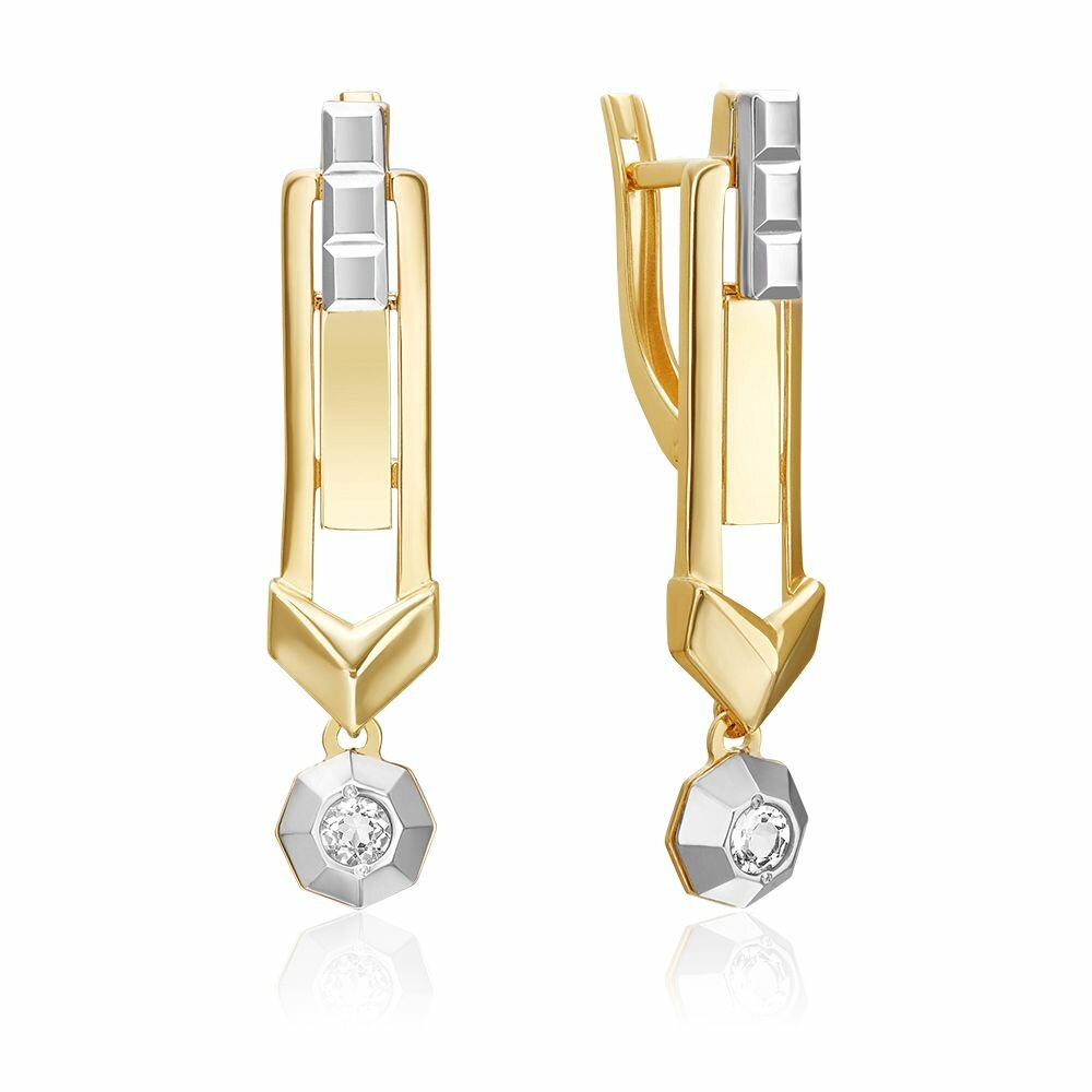 Серьги PLATINA, комбинированное золото, 585 проба, родирование, топаз