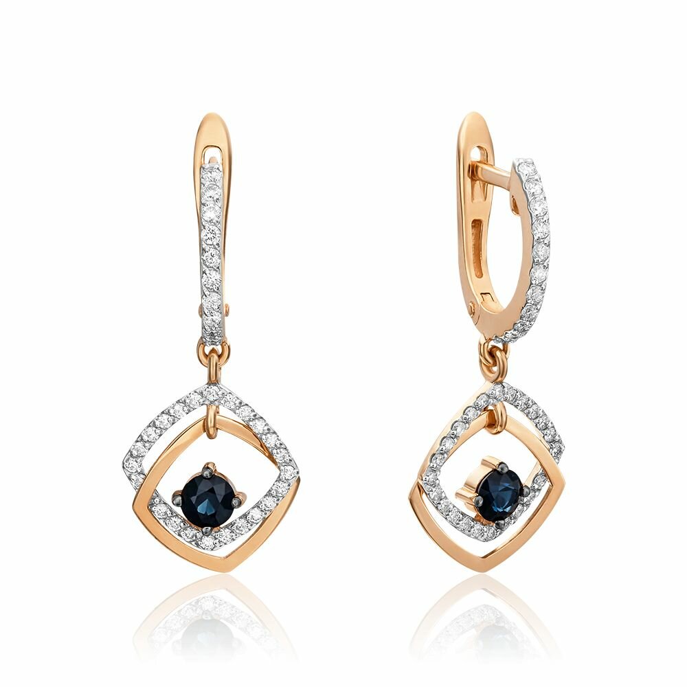 Серьги, красное золото, 585 проба, бриллиант, сапфир