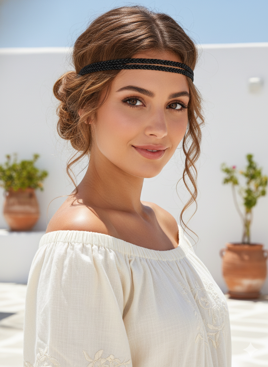 Ободок для волос на резинке для греческой прически золотистый