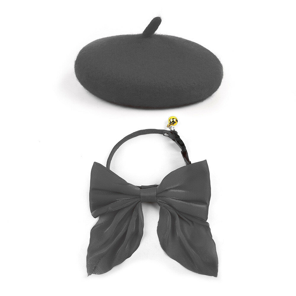 Шапка и галстук для кошки adorable adjustable wool cat hat and bow tie collar set, черный, красный, розовый, черный-s