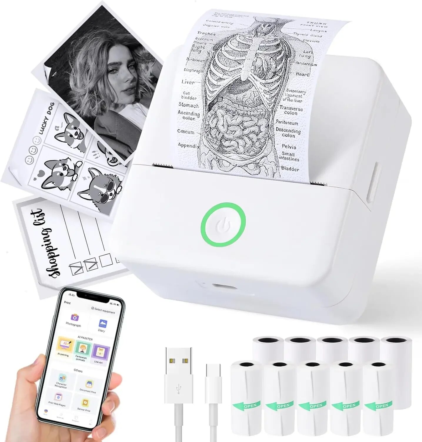 QKX Термальный мини-принтер для детей White Printer Set
