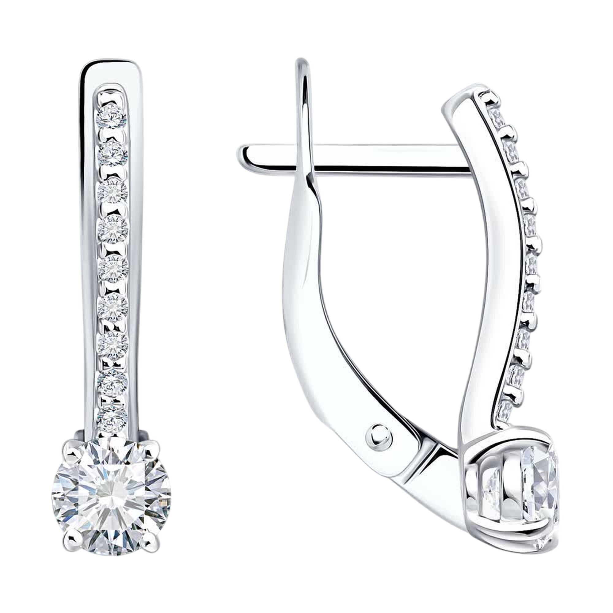 Серьги, серебро, 925 проба, родирование, бриллиант выращенный