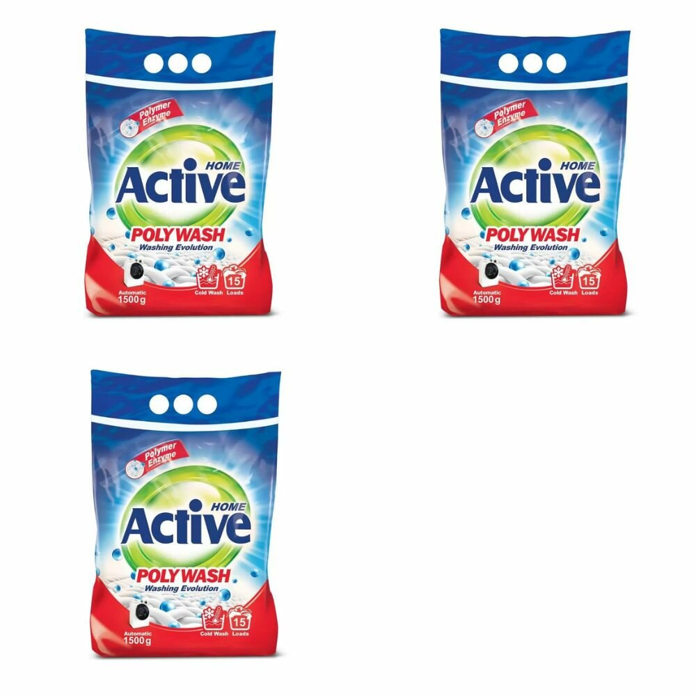 Active Стиральный порошок, автомат, Polymer Enzyme, 1500 г, 3 шт