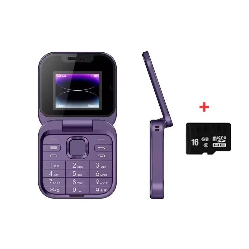 Новый компактный складной телефон i16 Pro, функция автоматического вызова, Запись скорости, FM-радио, мини-телефон-раскладушка, 2 SIM-карты, GSM разблокированный сотовый телефон purple add 16g