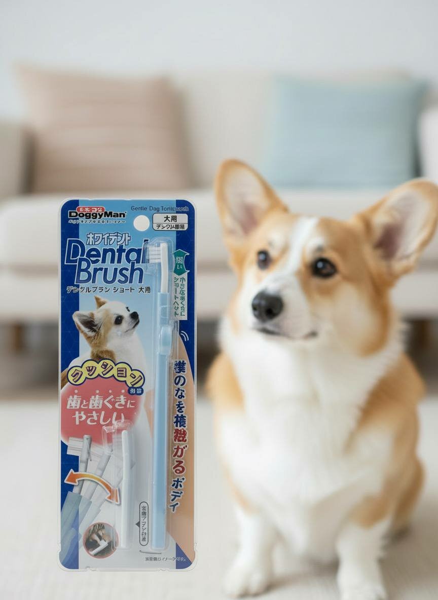 Зубная щетка для собак Japan Premium Pet, с подвижным корпусом и сменным блоком. Для миниатюрных и малых пород .