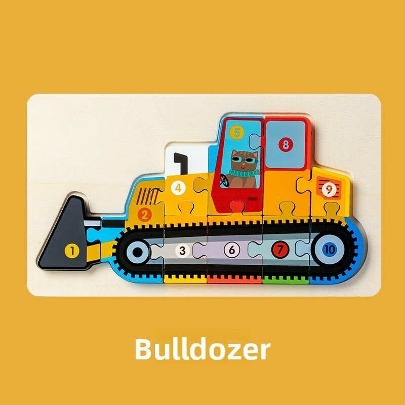 Kids wooden toy construction vehicles puzzle for early education and parentchild bonding