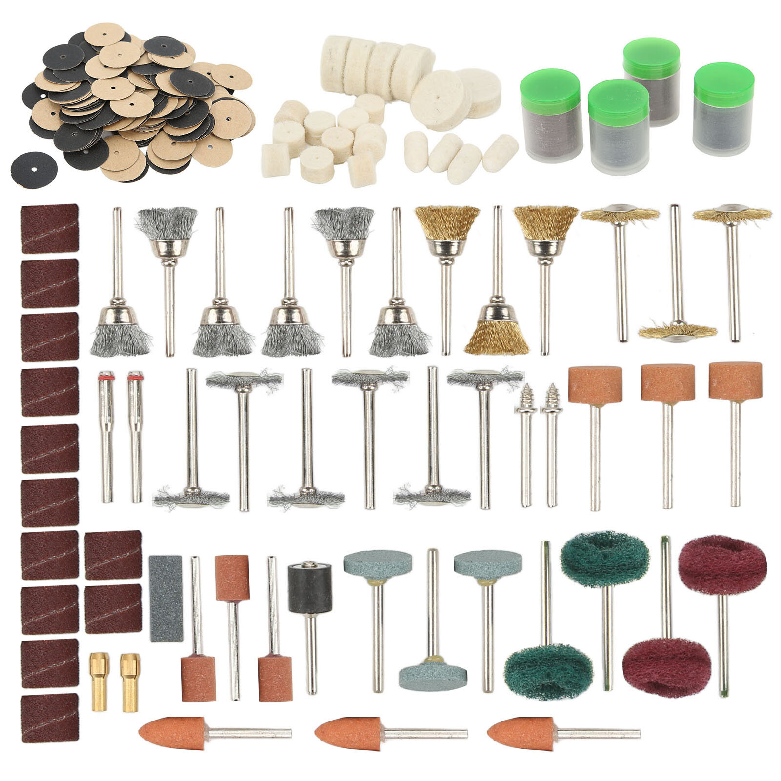 Набор из 347 деталей для вращающегося инструмента: камни для шлифовки, отрезные диски, полировочные круги, шлифовальные диски и принадлежности для очистки и удаления заусенцев с хвостовиком 1/8 дюйма