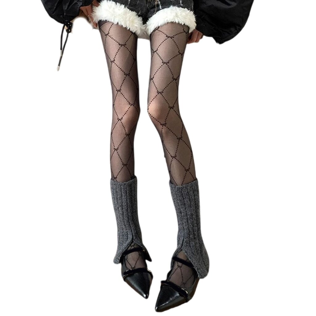 Женские Черные Прозрачные Шелковые Колготки В Японском Стиле, Чулки, Элегантные Прозрачные Колготки Из Аргайла С Бантом И Рисунком, Чулочно-носочные Изделия