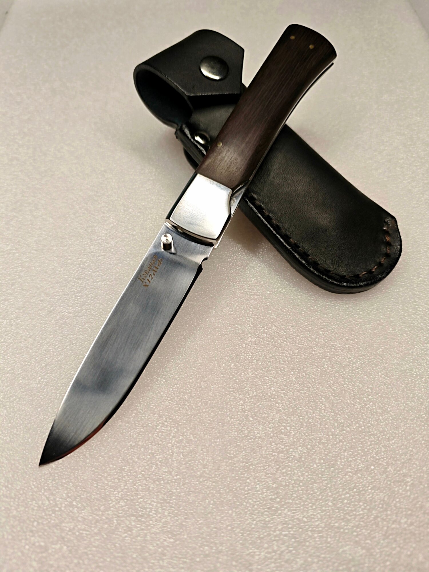 Нож складной Граф кованая сталь Х12МФ длина 23 см ручная работа ножны натуральная кожа в комплекте