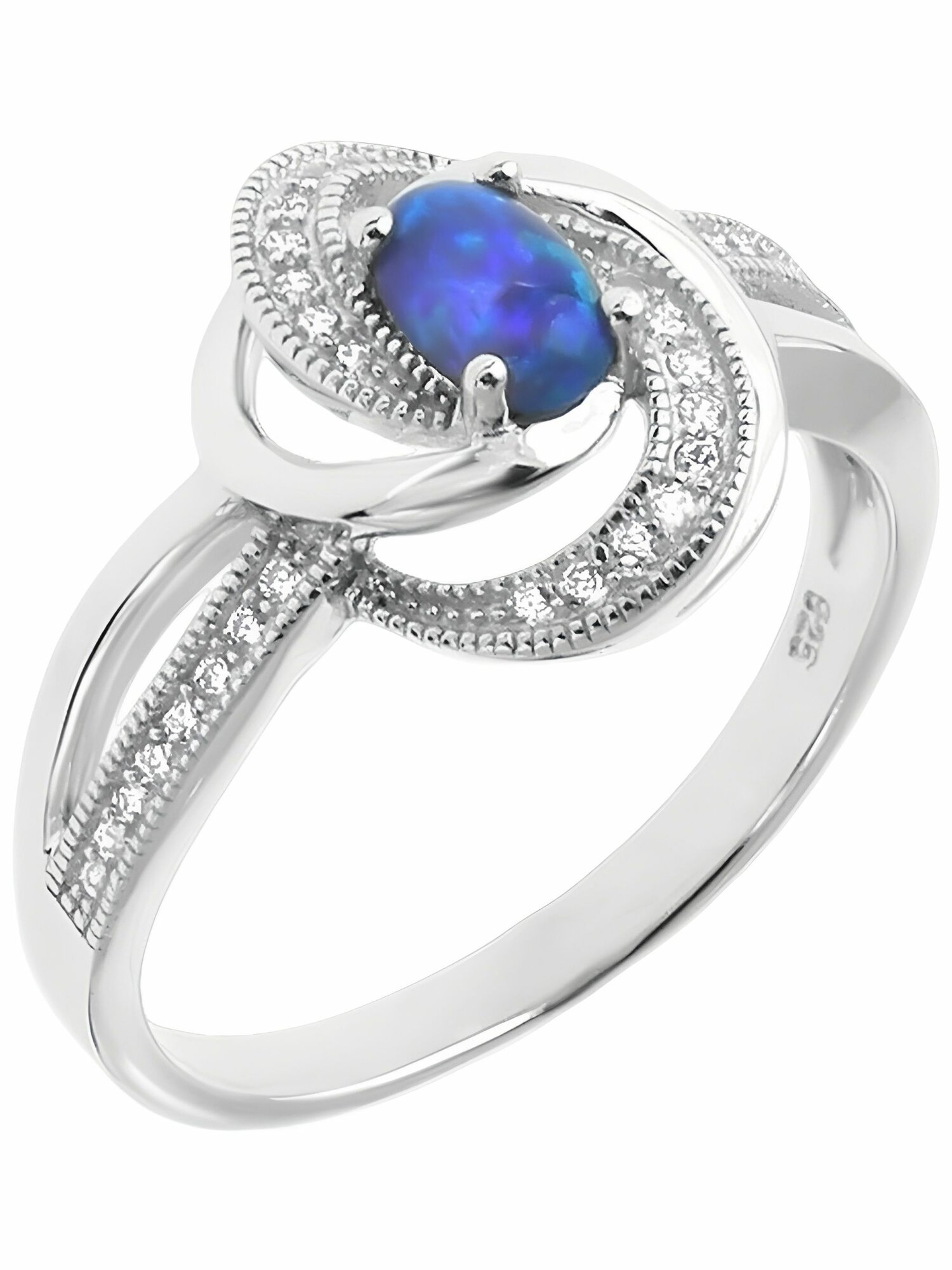 Кольцо тонкое, серебро, 925 проба, родирование, фианит, опал синтетический