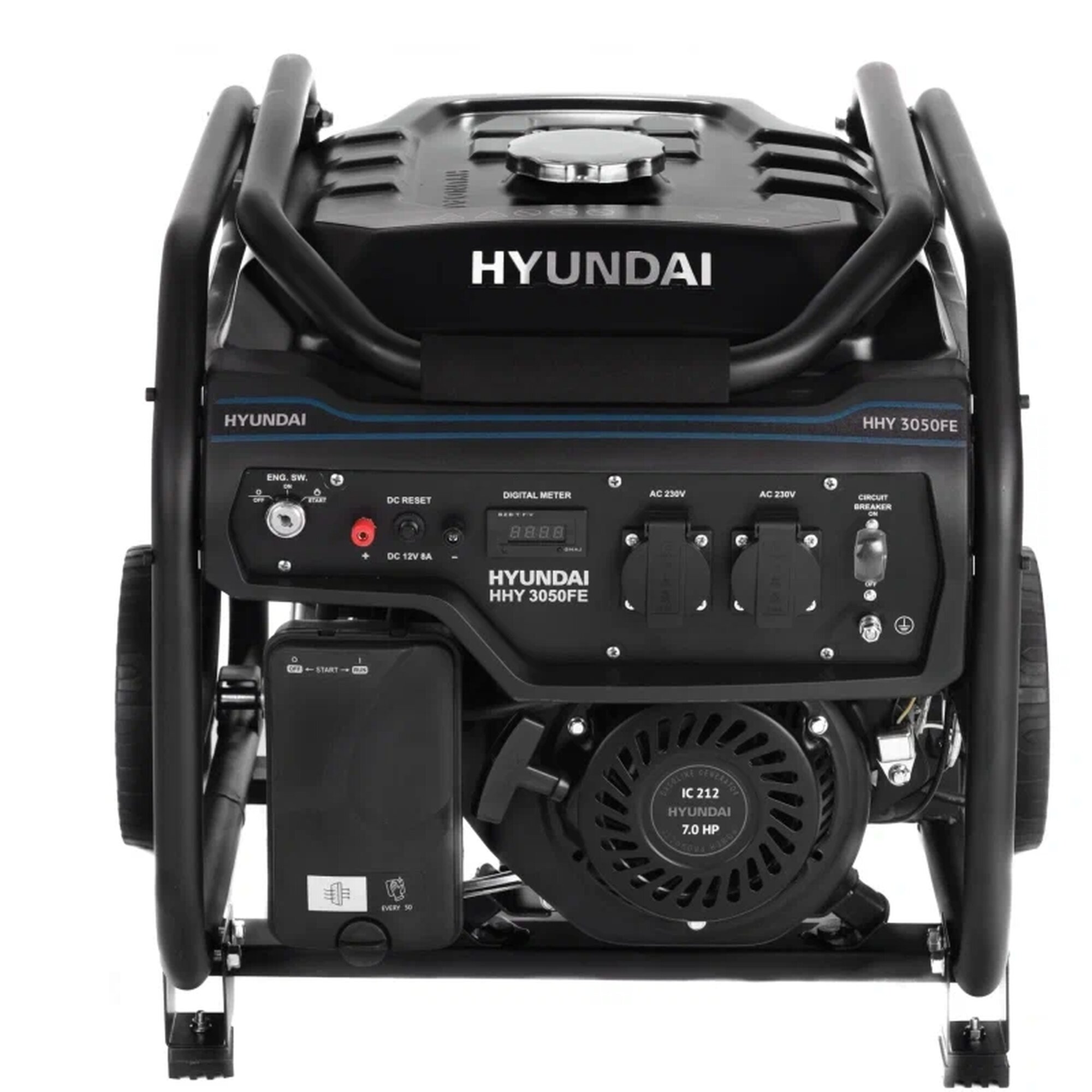 Генератор Hyundai HHY 3050FE, однофазный, 2.8 кВт, 3.2 кВт, бензиновый, 4-тактный двигатель IC 212