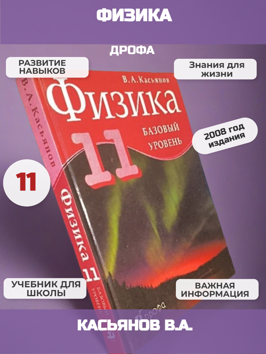 11 класс. Учебник физика. Базовый уровень. Касьянов В. А. 2008 год издания.
