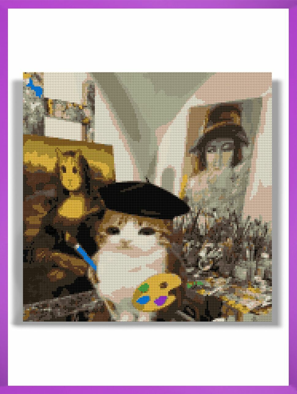 Алмазная мозаика на подрамнике - вышивка - Котик художник 40х40