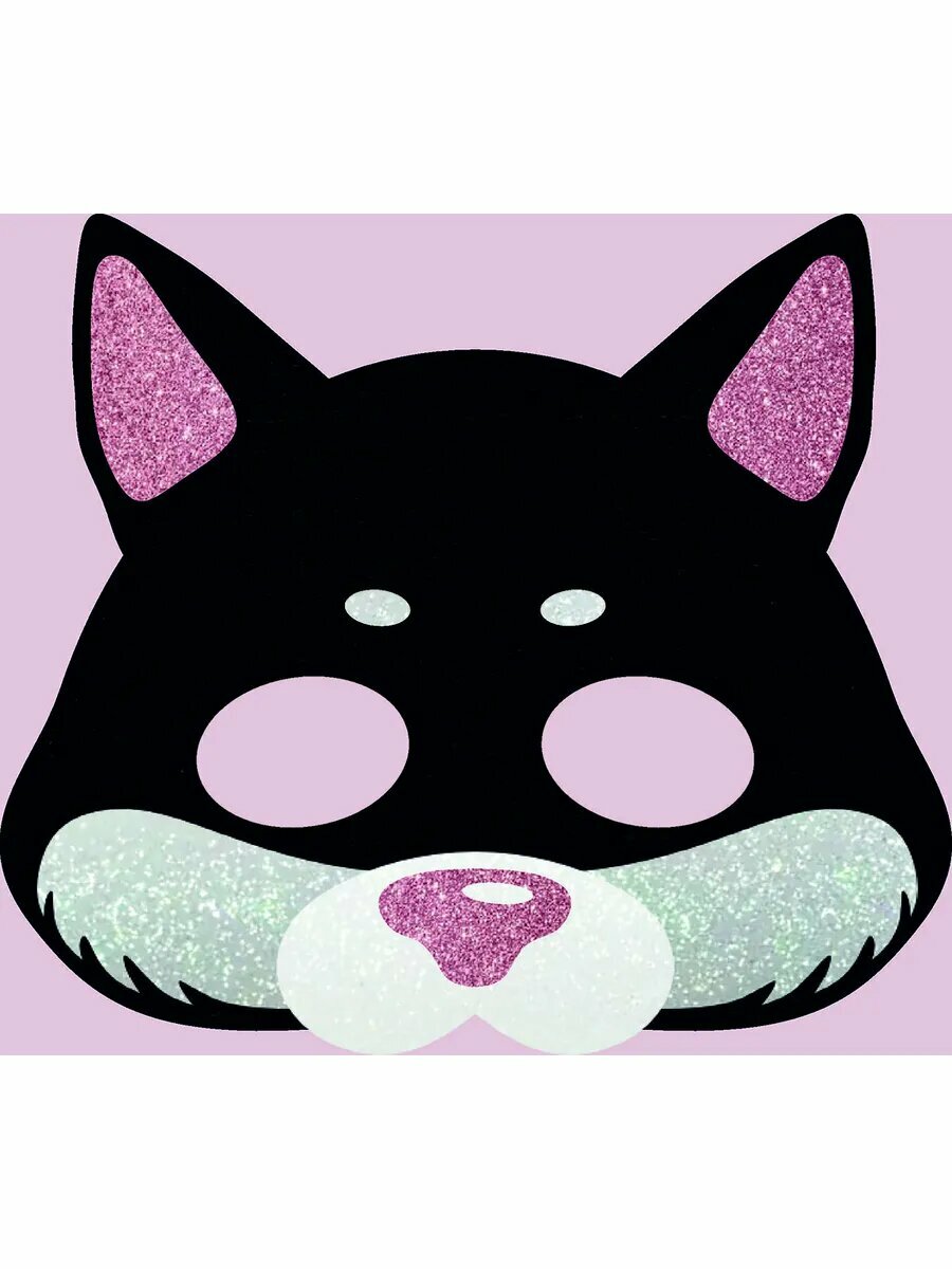 Новогодняя маска "Котик", фетровая, с аппликацией и фоамираном, черная, 17x19см