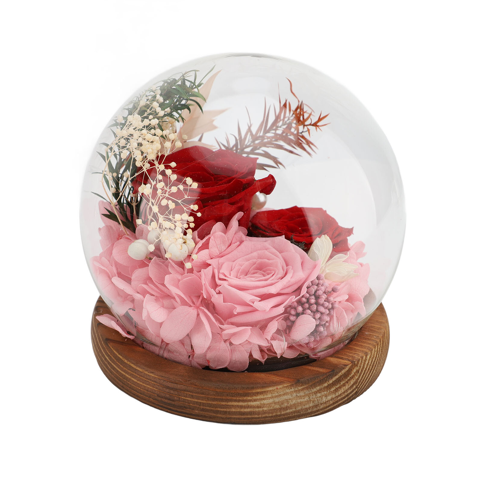 Вечный цветок в стеклянном куполе. Изысканный романтический, с LED-подсветкой, выполнен в стиле консервированного цветка 5-го типа.