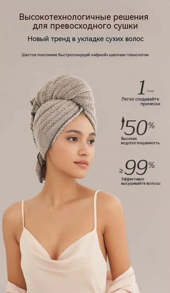 Тюрбан для сушки волос, чалма микрофибра, полотенце шапка после душа, для бани и сауны