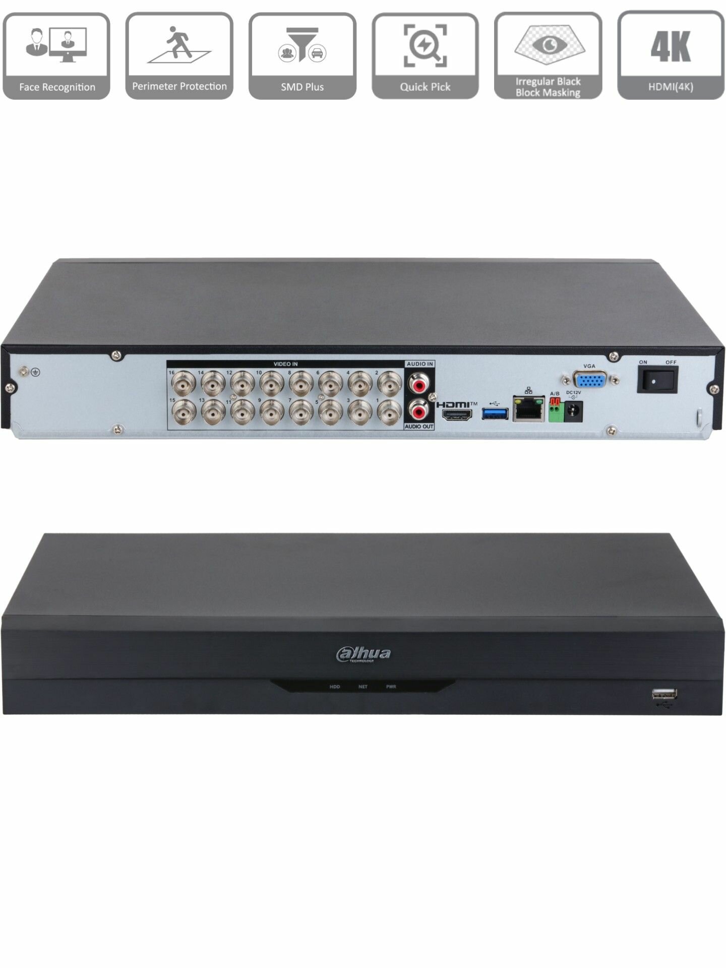 Dahua DH-XVR5216AN-5M-I3 - 16 канальный видеорегистратор для видеонаблюдения HDCVI, XVR-регистратор гибридный 5M-N/4M-N/1080p/720p 2HDD DVR, SMD Plus H.265+/H.265, поддержка HDCVI, AHD, TVI, CVBS, IP