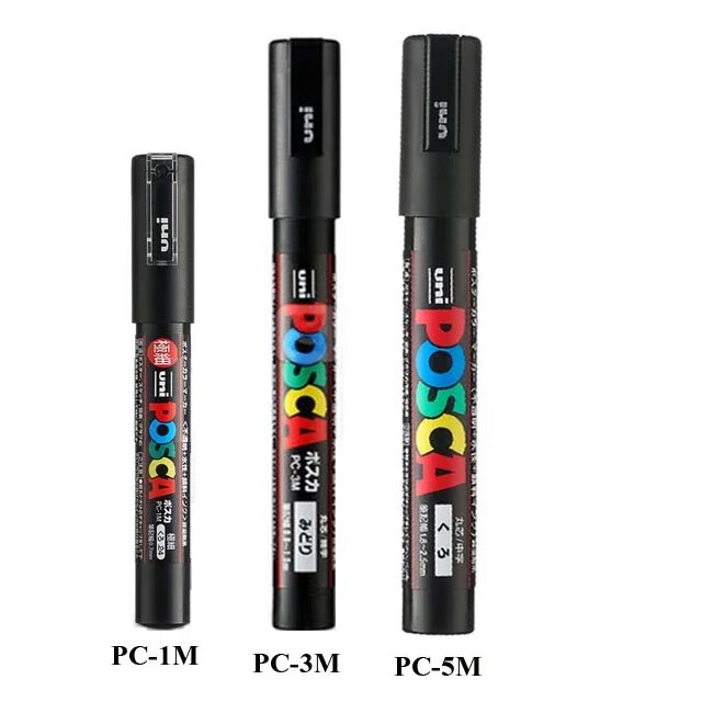 Маркеры POSCA UNI PC-1M, PC-3M, PC-5M, 3шт, черный, микс