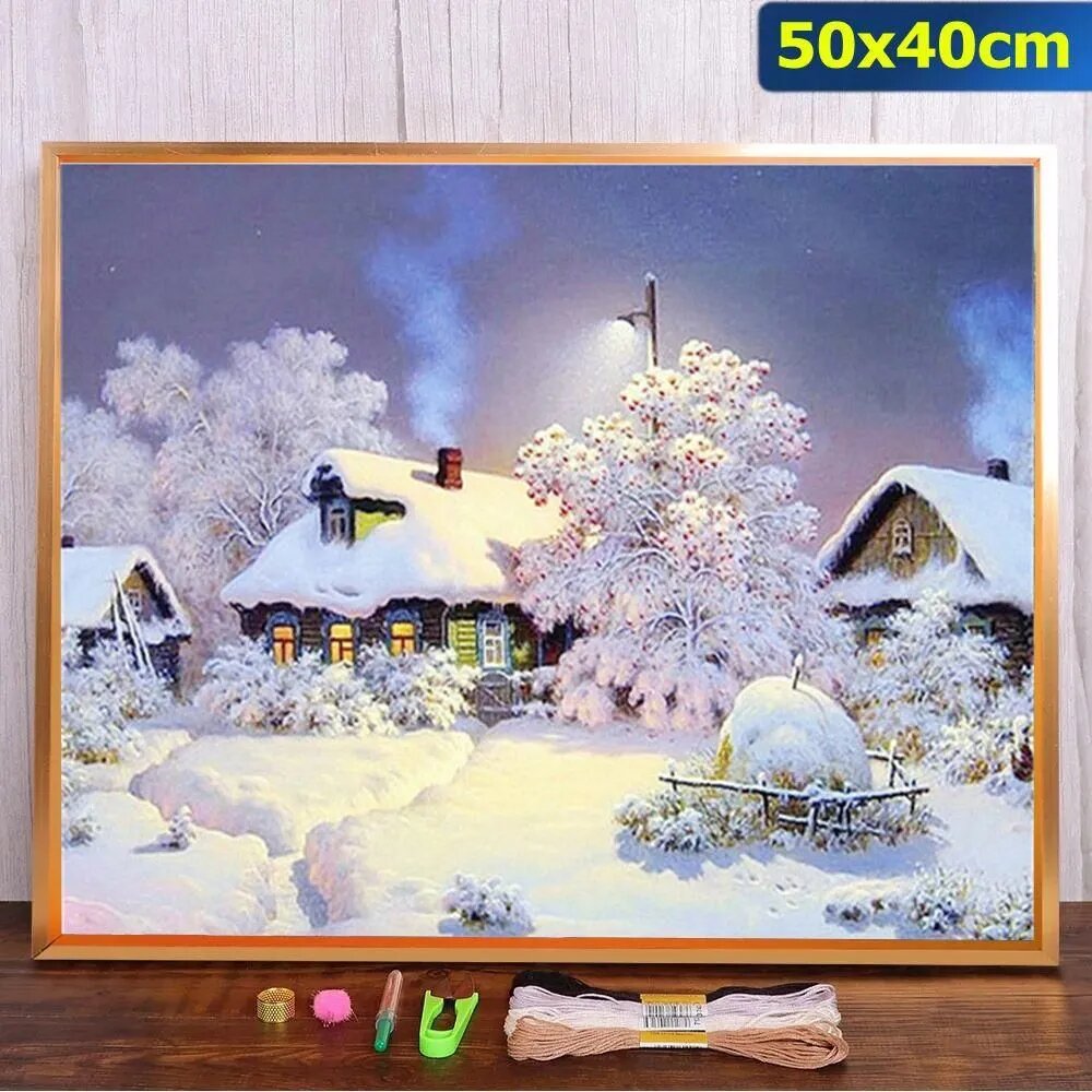 Набор для вышивания крестом TIMRITO, заснеженный зимний пейзаж, полная зашивка 50x40 см, хлопковые нити, схема на ткани, подарок рукодельницам, новогодняя вышивка крестиком