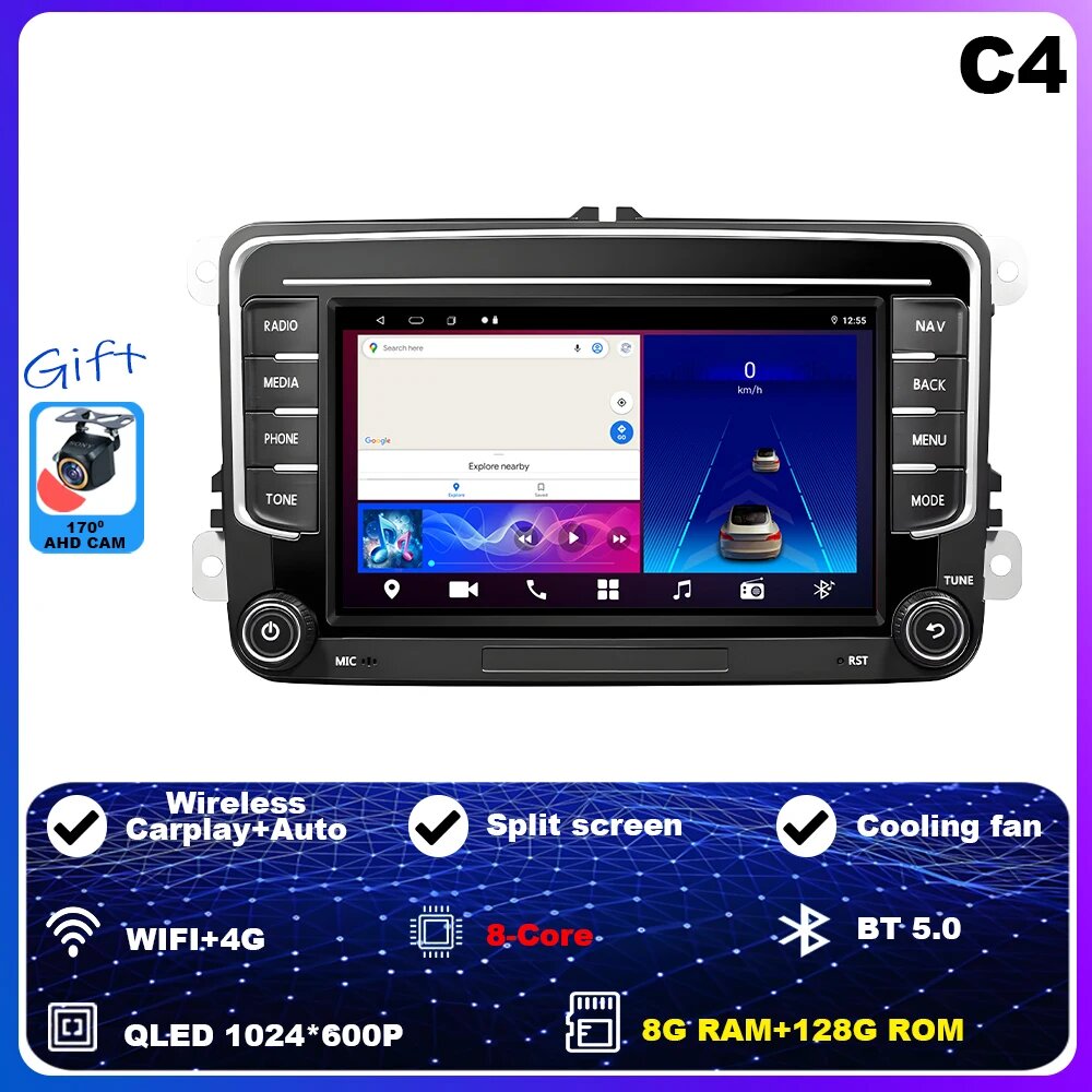 Android15 для VW/Volkswagen Skoda Octavia Golf 5 6 Touran Passat B6 Polo Jetta 8-128 AHD