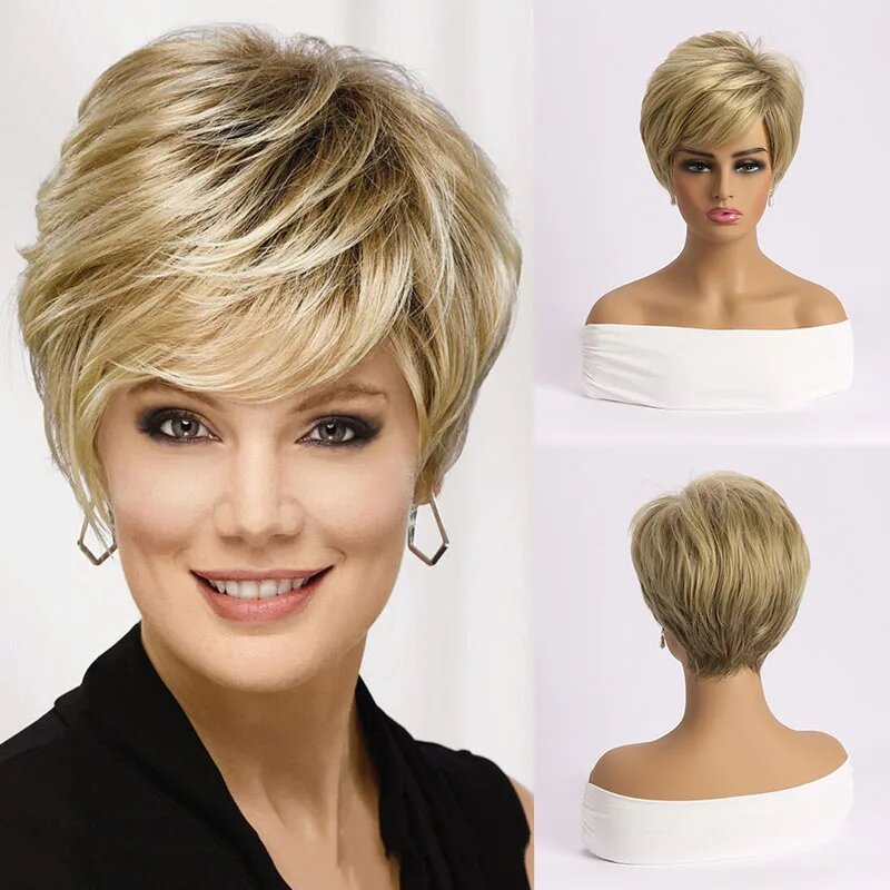 Короткий парик с стрижкой пикси, светлые синтетические парики с боковой челкой, парик с омбре для женщин, натуральные вьющиеся волосы