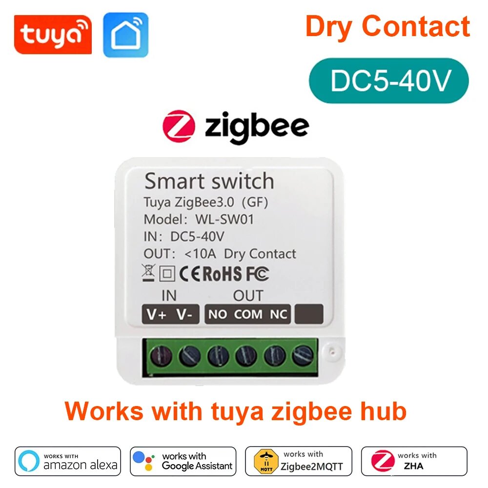 Tuya Zigbee 3.0 Smart Switch Dry Contact DC5-40V