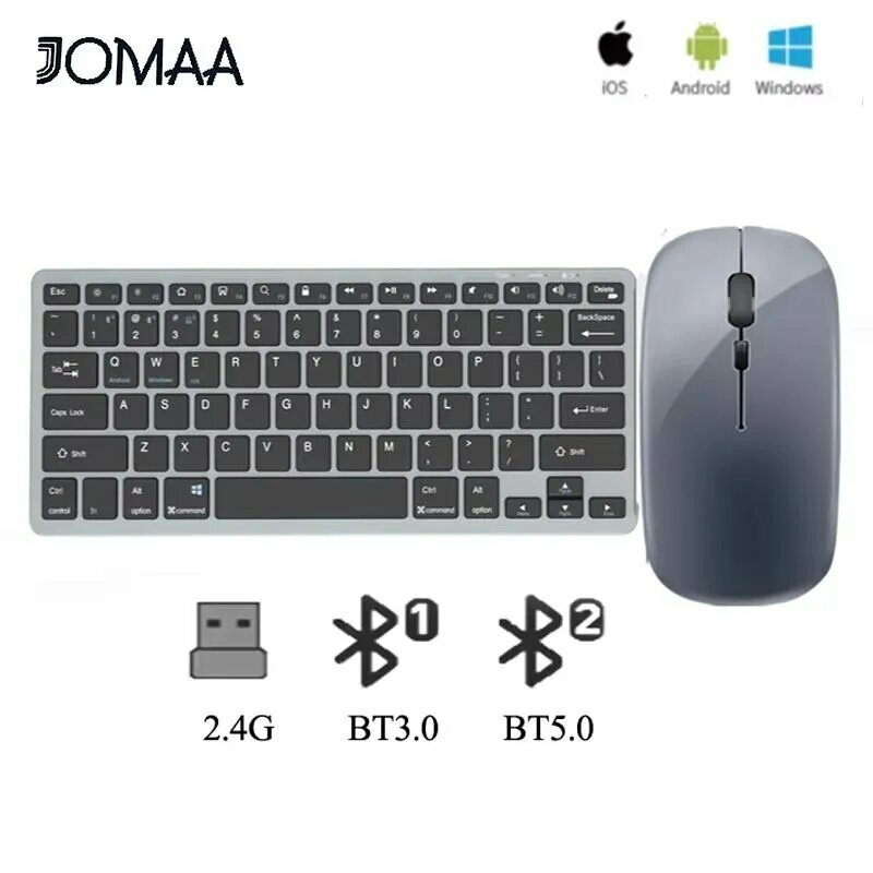 JOMAA Комплект клавиатура и мышь беспроводная K104RU, Русская раскладка, черно-серый
