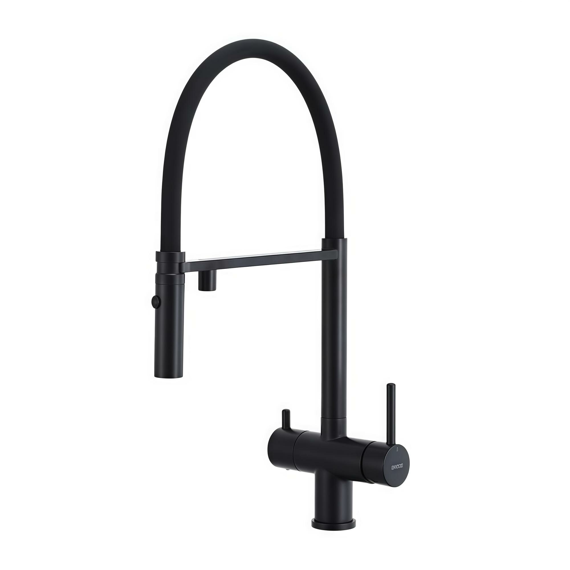 Смеситель для кухонной мойки Gappo G97-86 G4397-86 с подключением фильтра питьевой воды и гибким изливом, черный