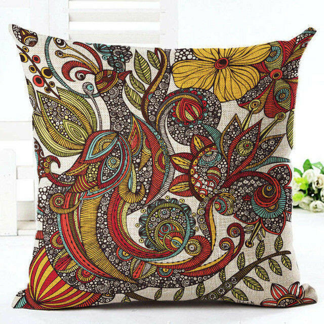 Luxurious linen cushion cover in stunning peacock design for sofa and bedroom