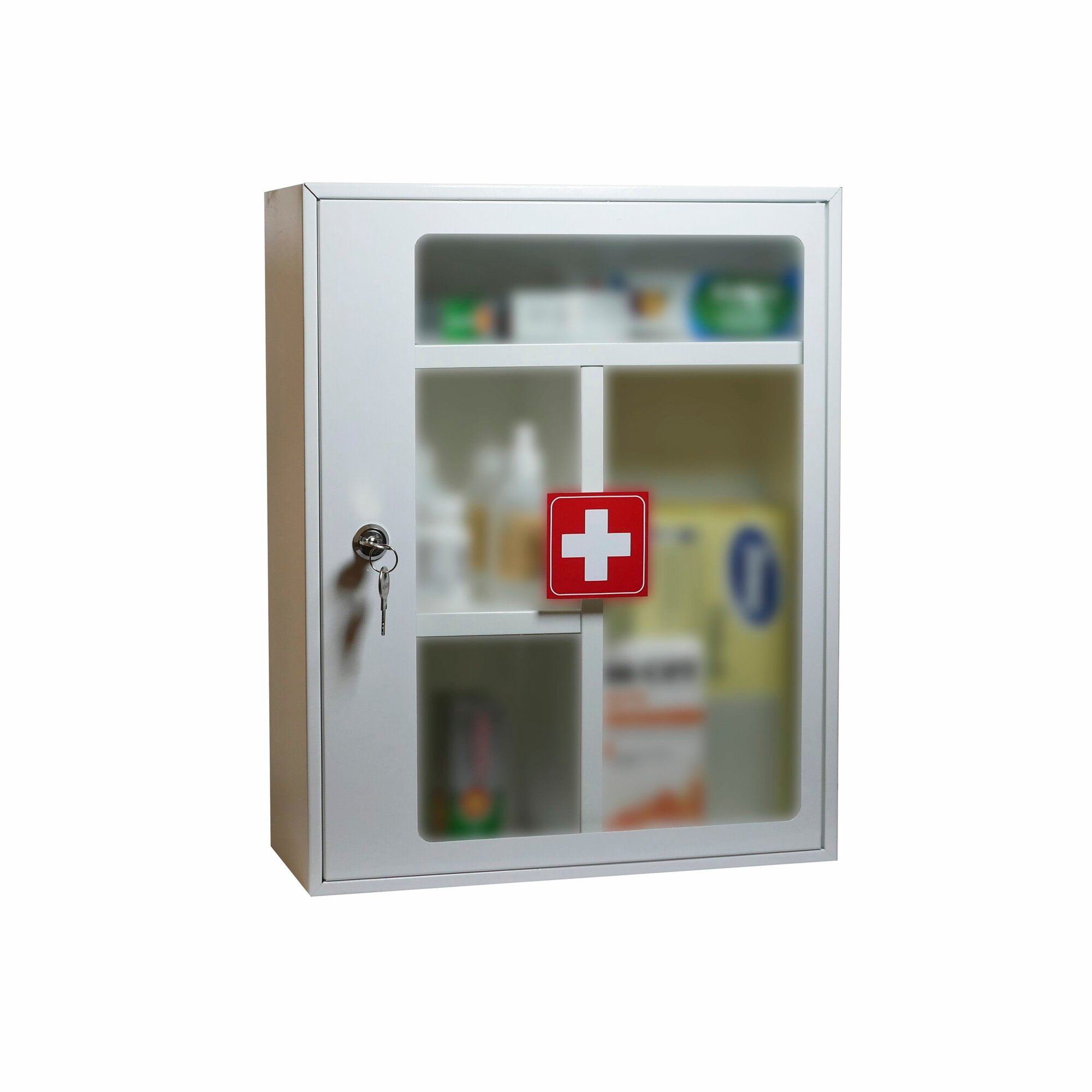 Аптечка настенная металлическая для медикаментов Klesto G45/2 с ключевым замком 450х360х150 мм. (ВхШхГ) (пустая)