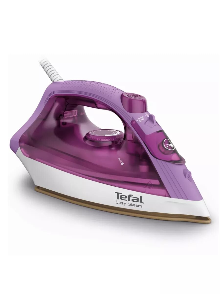 Утюг Tefal Steam Essential 2 FV1955E0, 1400 Вт, вертикальное отпаривание, керамическая подошва, фиолетовый