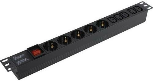 Exegate EX280866RUS Блок розеток ExeGate ServerPro PDU-19H008 Al-5C135S-C14-SW, 19",1U, алюм, 5 IEC 320 C13, 5Schuko, С14