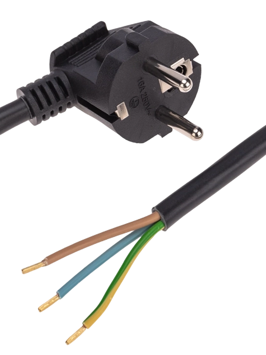 Шнур REXANT, ПВС, 3x1,5мм², 5 м, с вилкой, заземление, черный