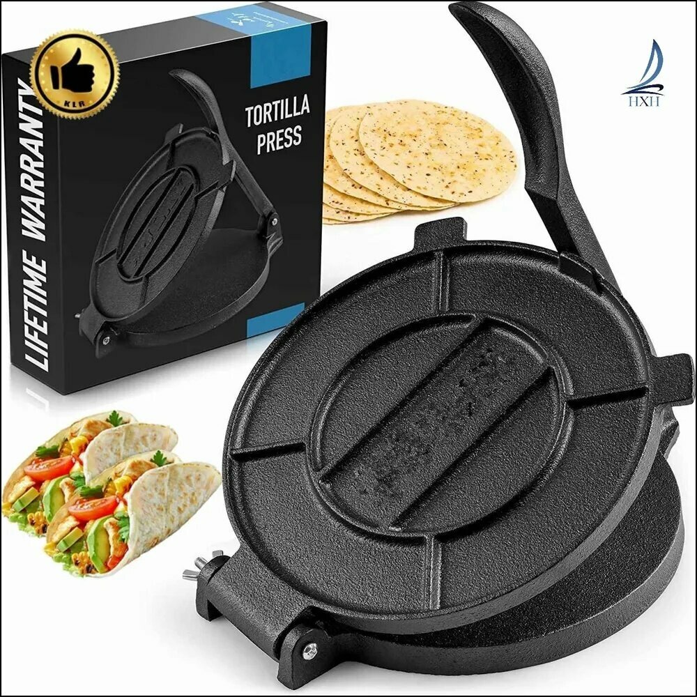 8-дюймовый чугунный пресс для тортильи, предварительно приправленная машина для приготовления тортильи для кукурузных лепешек и блинов, роти, мексиканский тако, пресс для теста