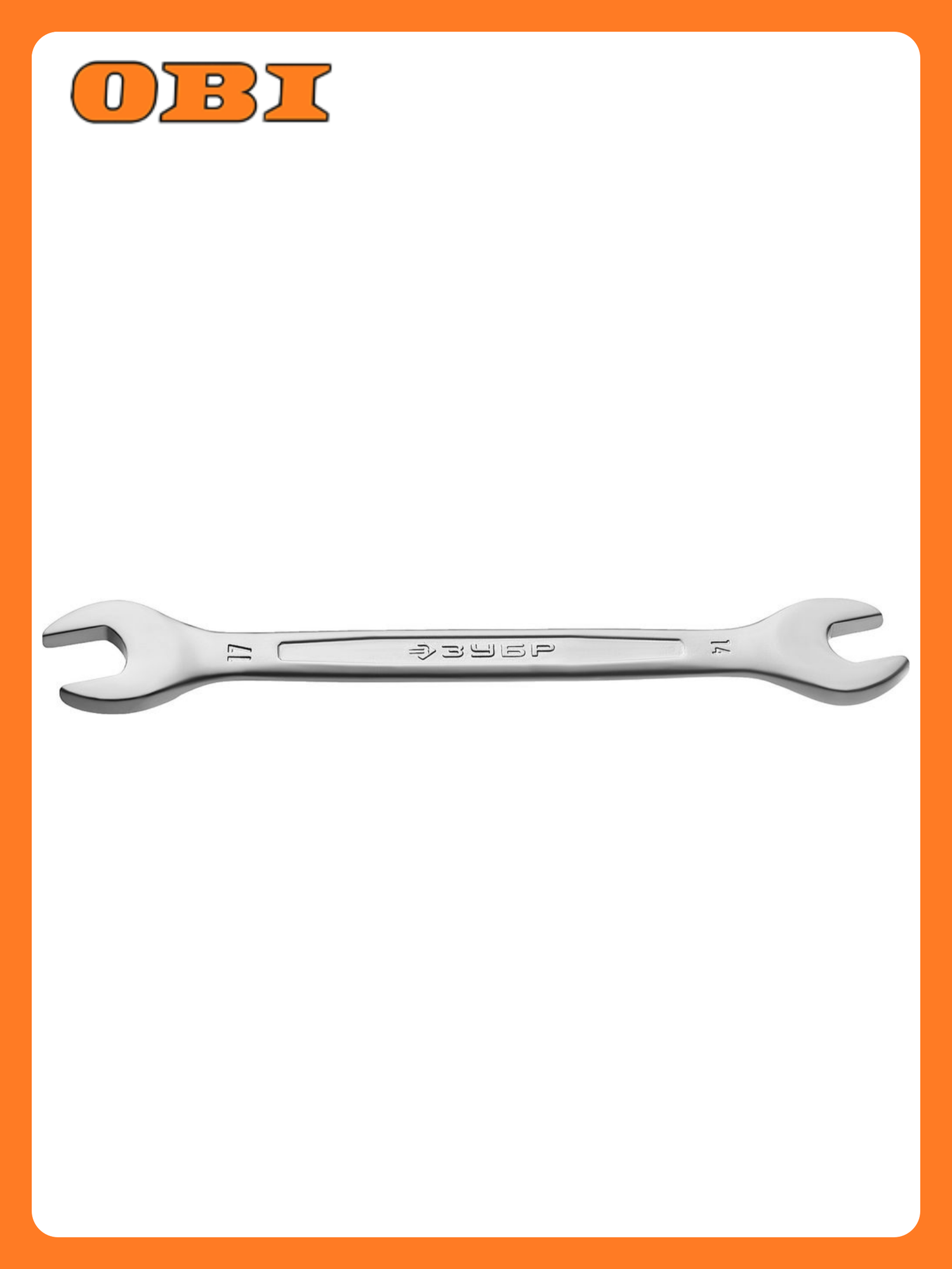 Гаечный ключ ЗУБР, рожковый, Cr-V сталь, хромированное покрытие, 14x17 мм