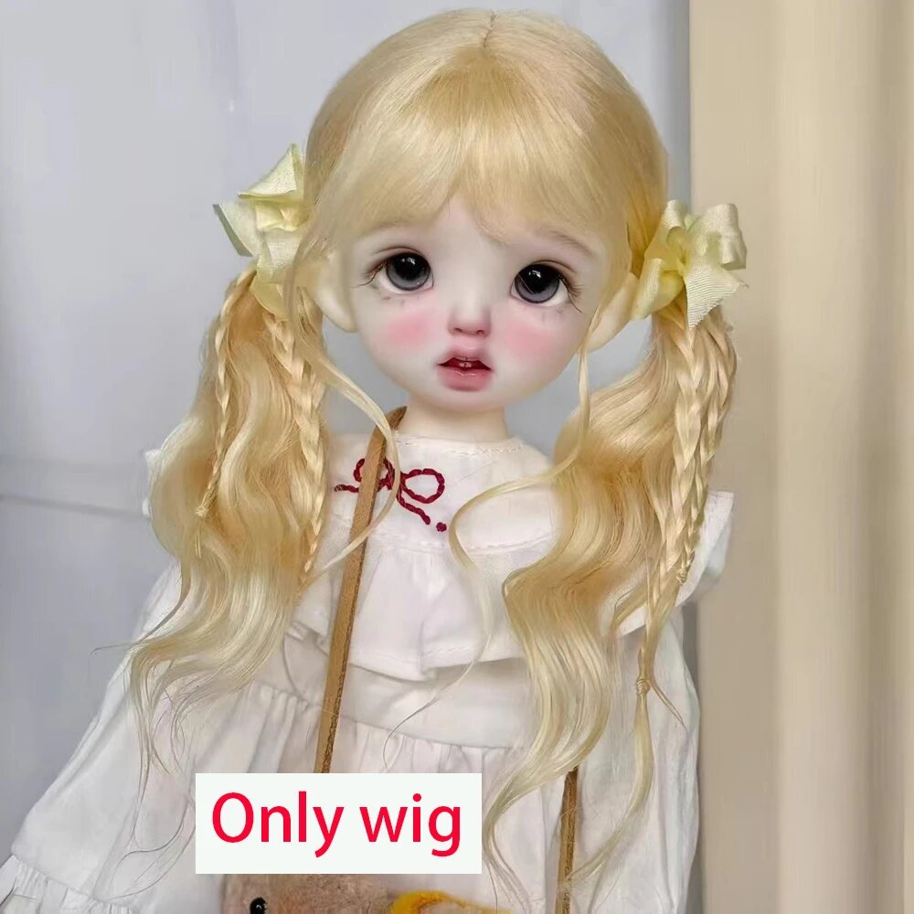 Парик мохер 30 см, двойные хвостики, бант, XiDonDon для кукол 1/6 Белый, Only wig-1