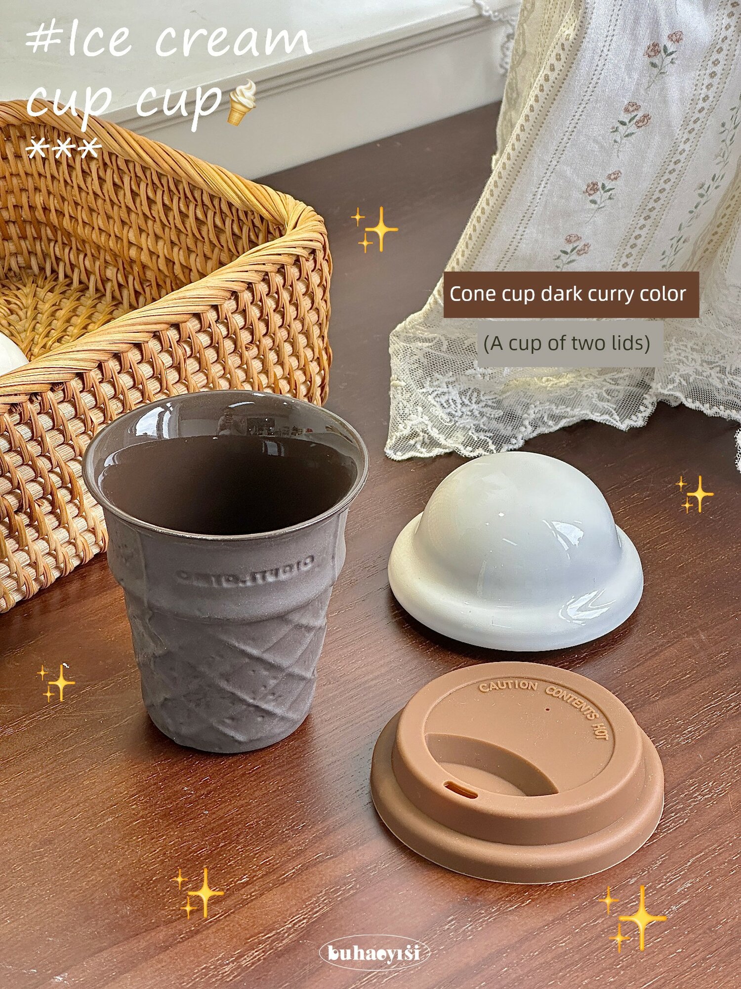 Креативная кружка в форме конуса, керамическая чашка с крышкой, чашка для кофе и мороженого, подарок на день рождения,