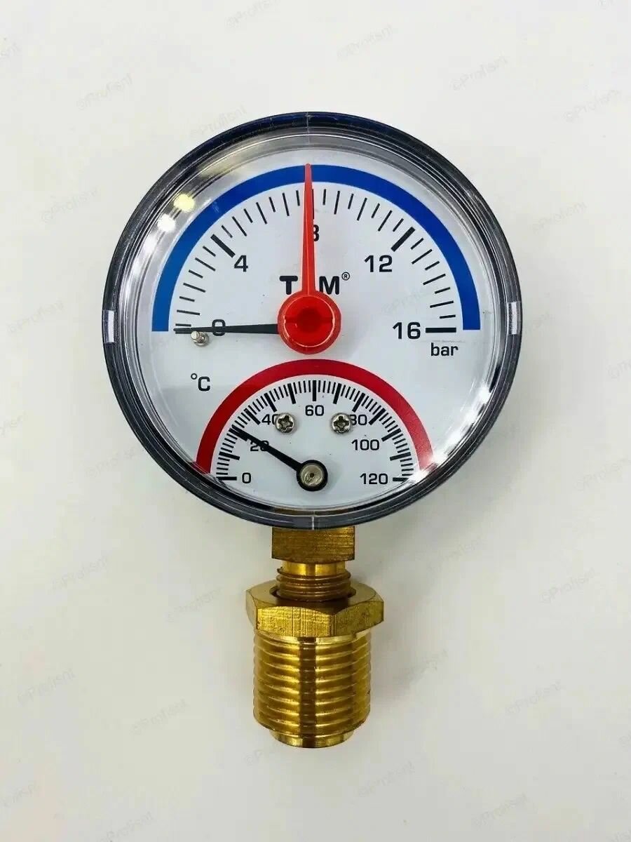 Термоманометр радиальный 63мм на 16 бар "(0 - 120) Y-63-16