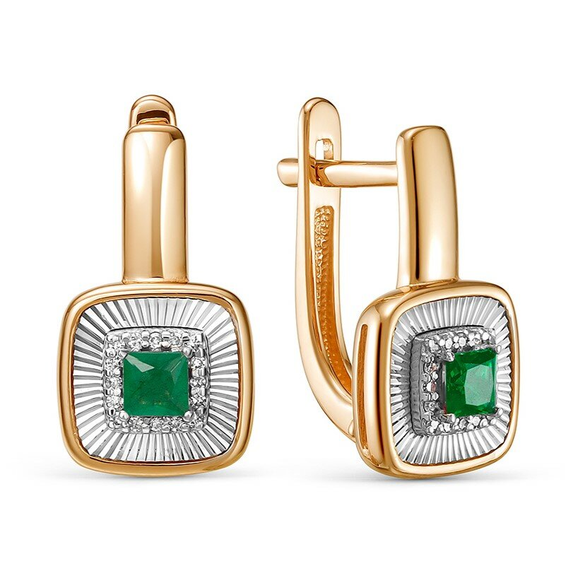 Серьги, золото, 585 проба, изумруд, бриллиант