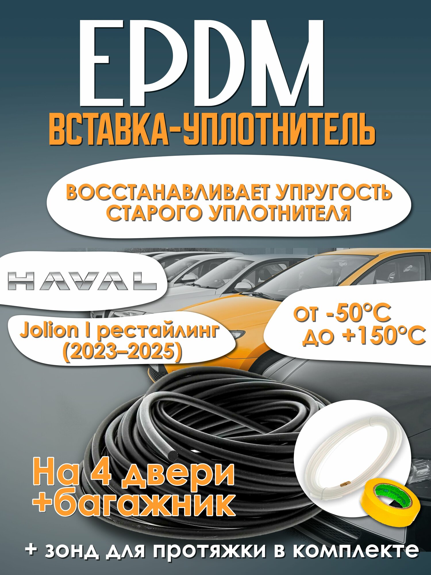 EPDM вставка-уплотнитель для дверей автомобиля HAVAL Jolion I рестайлинг (2023-2025) / Хавейл Джолион 1 поколение рестайлинг