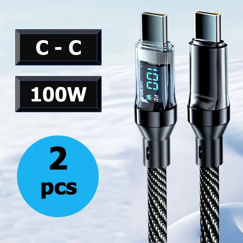 Кабель USB A — Type C, 120 Вт со светодиодным дисплеем, 100 Вт, шнур для передачи данных типа C, кабель для сверхбыстрой зарядки для Huawei Samsung Xiaomi
