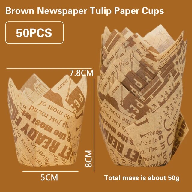 50 шт. бумажных формочек для кексов в форме тюльпана, маслостойкие вкладыши для выпечки кексов, инструменты для украшения кексов, формочки для кексов.